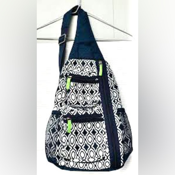 Bags | Thirty One Sling Bag Backpack Crossbody Grey Wave White Striped ...
